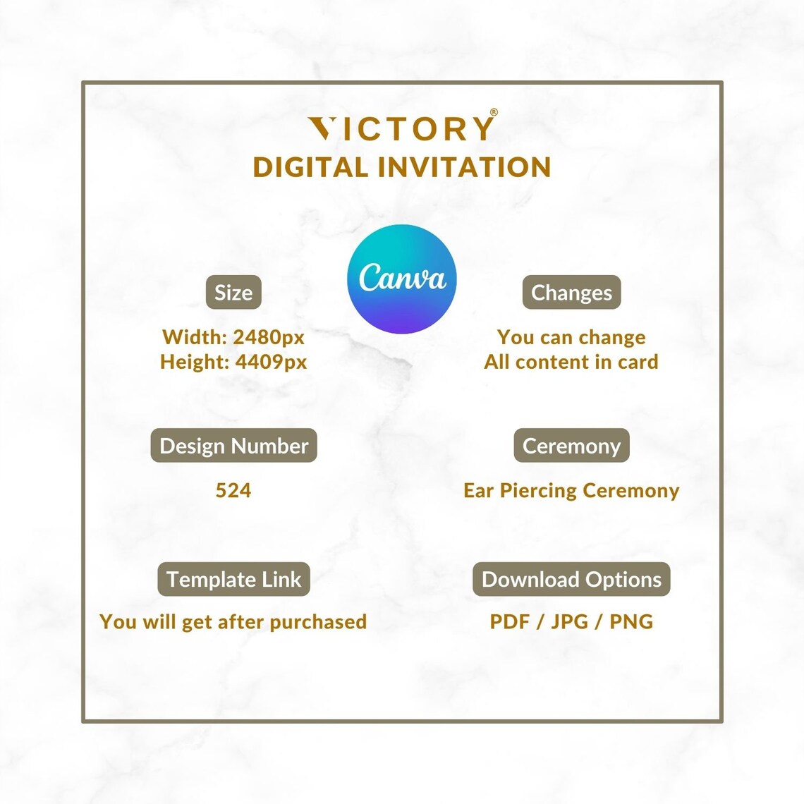 Ear Piercing Ceremony Invitation Card in Arch Theme Canva DIY Editable ...