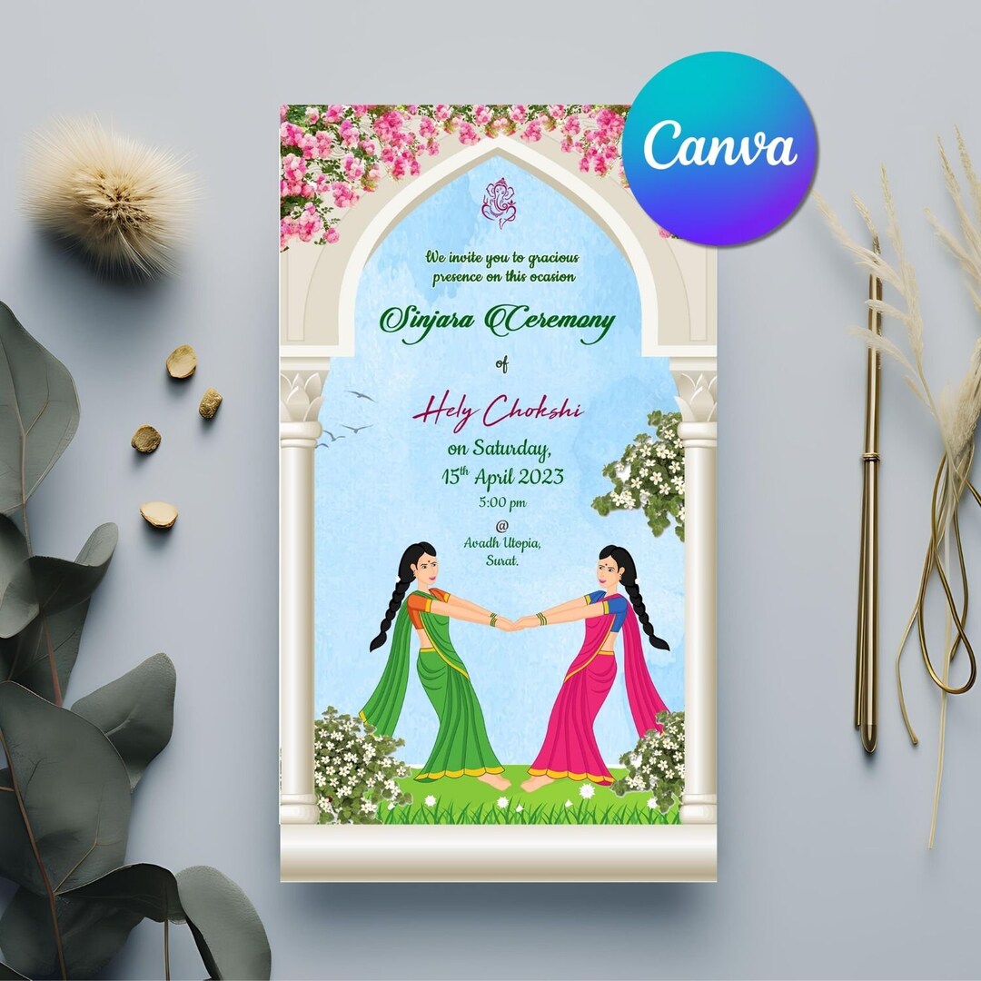 Sinjara Ceremony Invitation Card in Traditional Theme Canva DIY ...