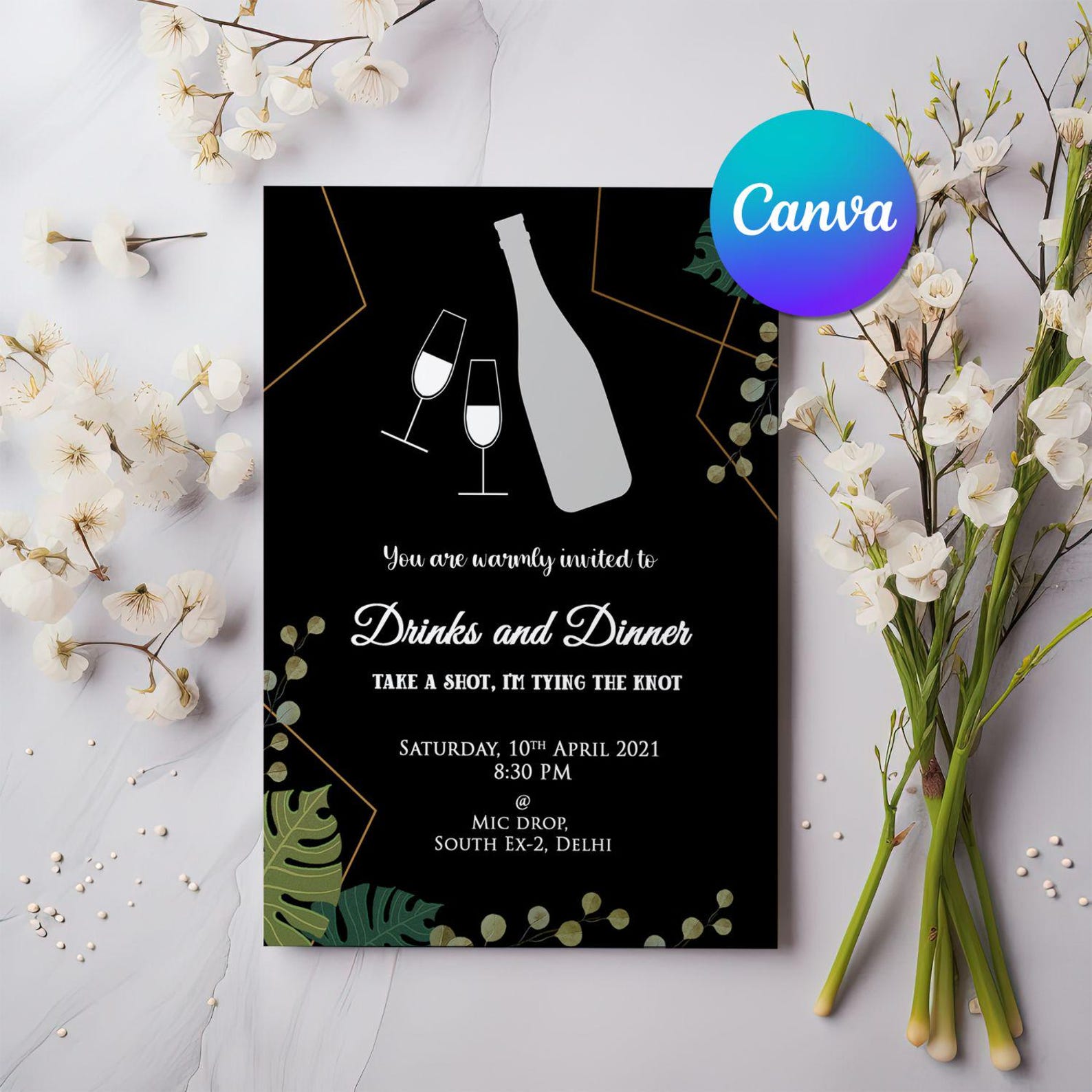 Dinner Party Invitation Card With Minimalistic Theme Canva DIY Editable ...