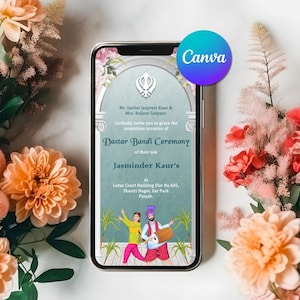 Dastar Bandi Turban Ceremony Invitation Card Ingate Theme Canva DIY ...