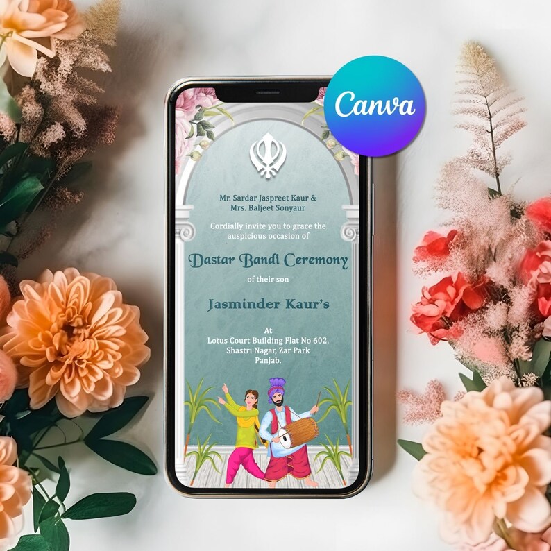 Dastar Bandi Turban Ceremony Invitation Card Ingate Theme Canva DIY ...