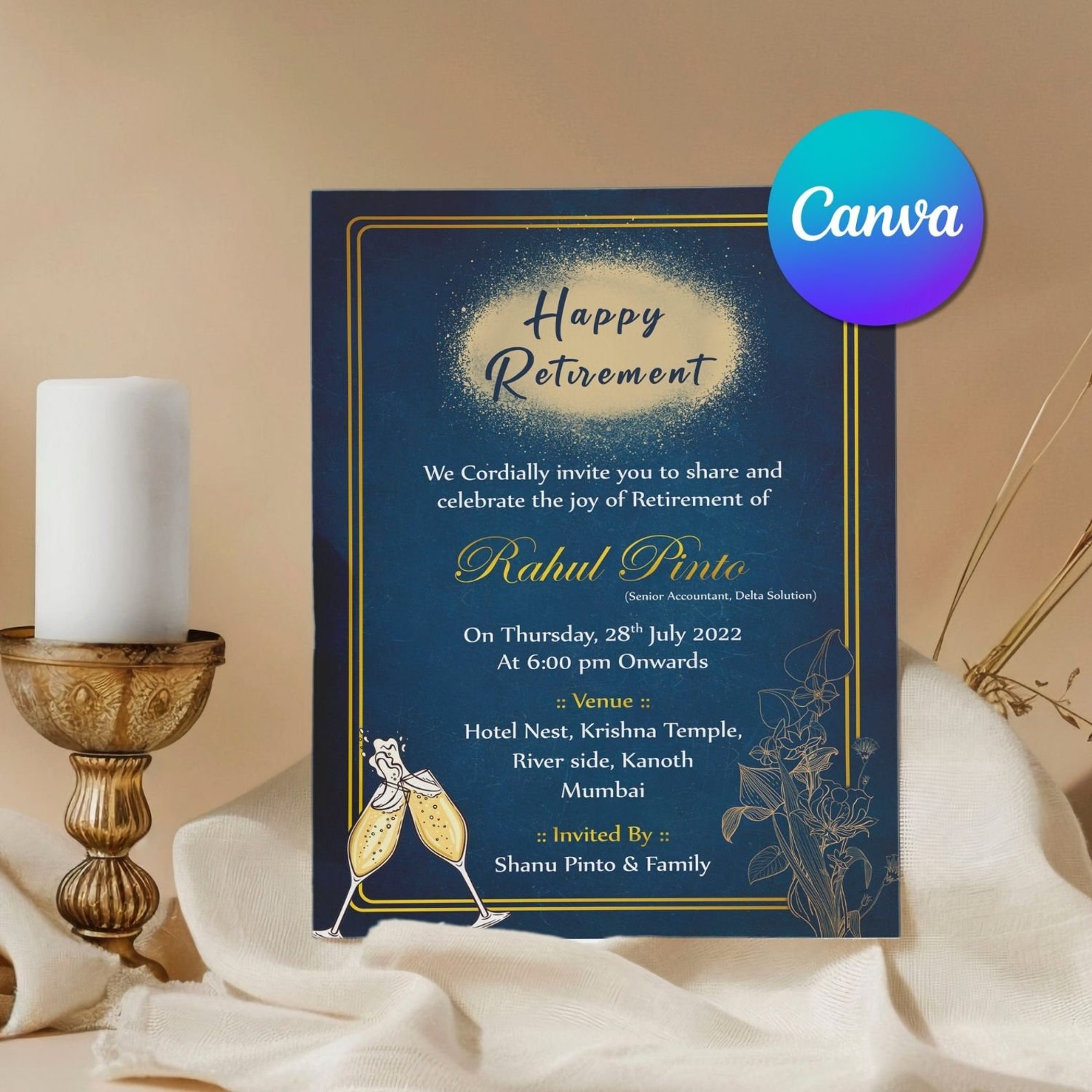 Retirement Party Invitation Card With Minimalistic Theme Canva DIY ...