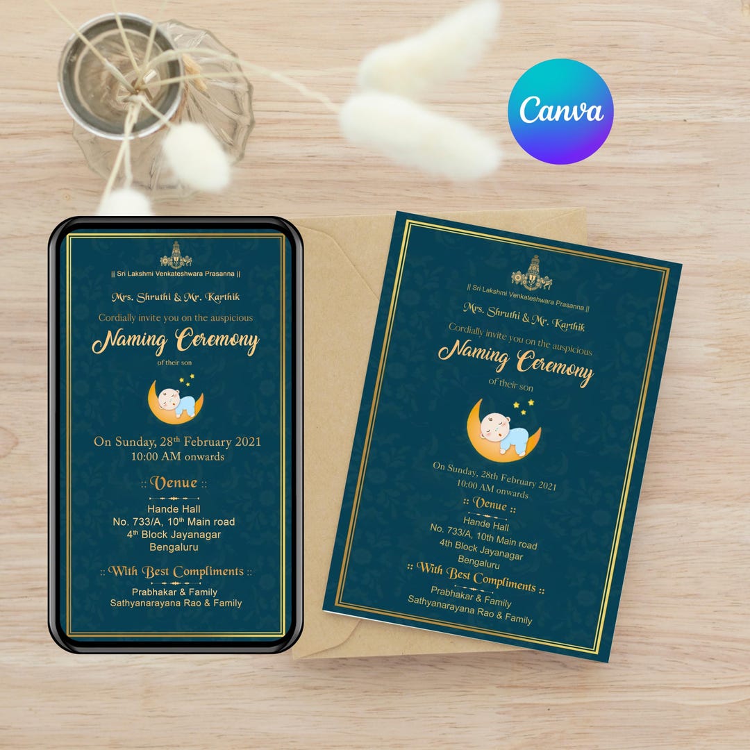 Editable Naming Ceremony Invitation for Baby Boy | Hindu Namkaran Canva ...