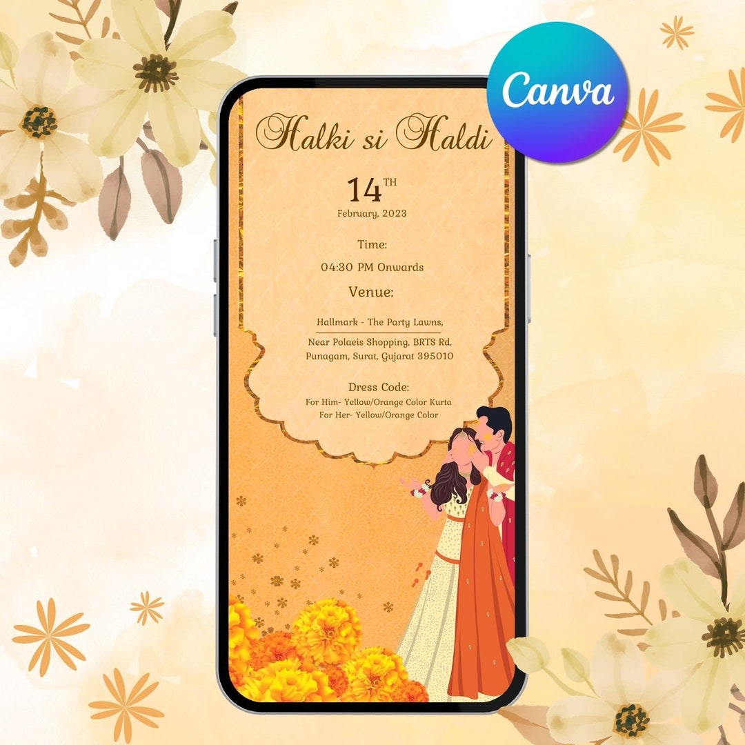 Haldi Ceremony Digital Invitation Card With Floral Theme Canva DIY ...