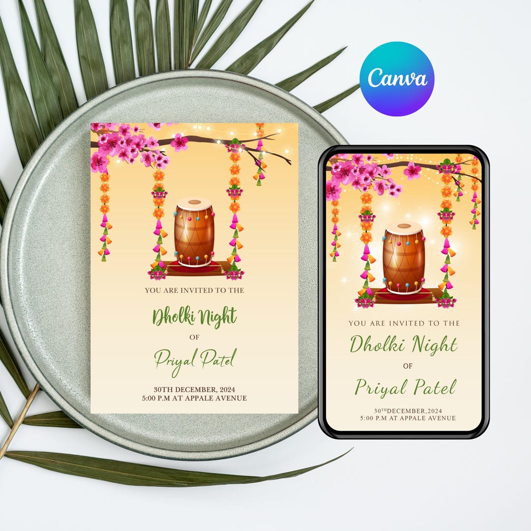 Editable Dholki Invite Template | Indian, Pakistani Pre-wedding Invite ...