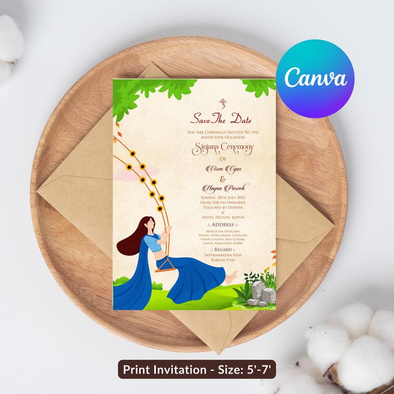 Editable Sinjara Ceremony Invitation | Swing Girl Indian Canva Template ...