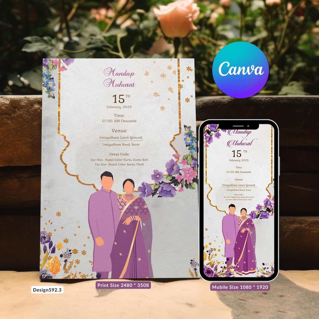 Mandap Muhurat Ceremony Invitation Card Canva Editable Template of ...