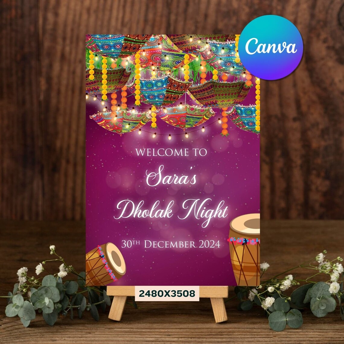 Dholki Digital Invitation Standee With Traditional Floral Theme Canva ...