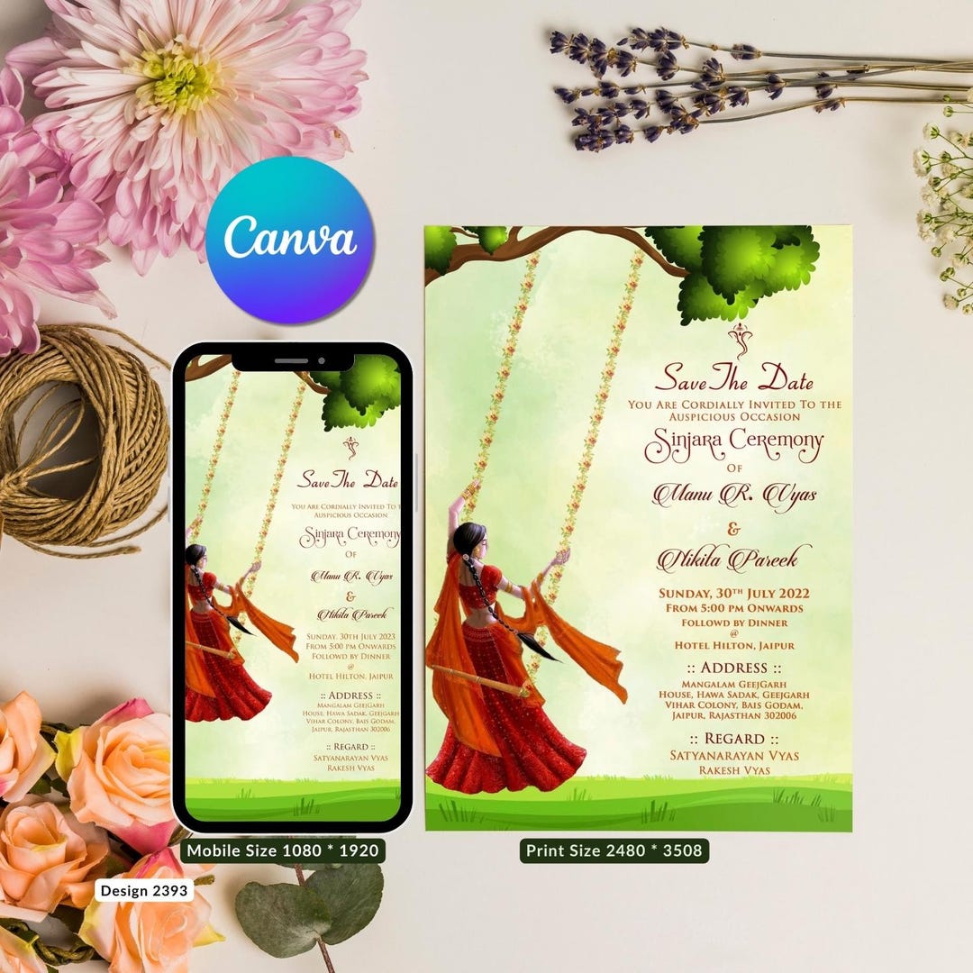 Sinjara Ceremony Invitation | Garden Theme Canva Editable Template ...