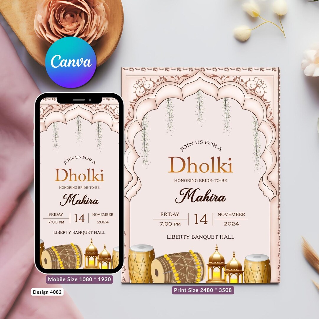 Dholki Welcome Sign | Floral Garland Wedding Poster | Editable Canva ...