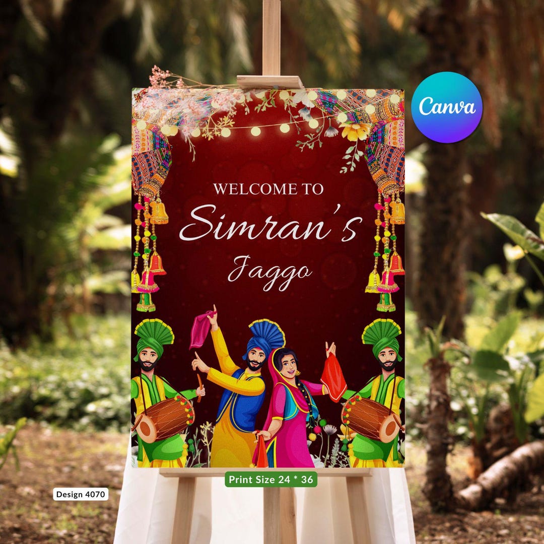 Punjabi Jaggo Welcome Standee Design in English Language With Floral ...