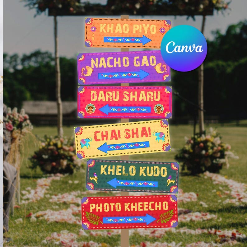 Desi Wedding Mehndi Signs | Dholki & Sangeet Decor | Indian Pakistani ...