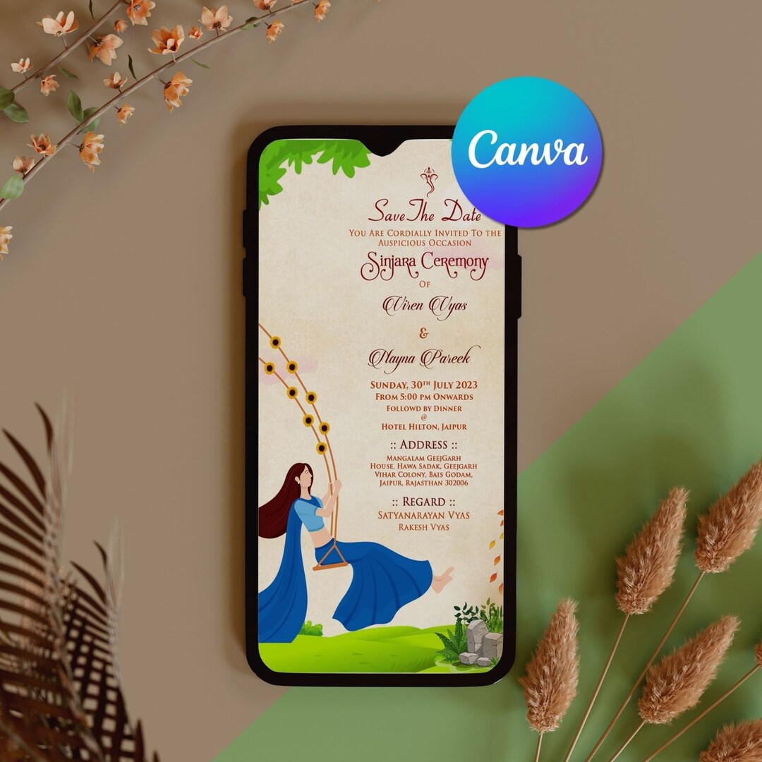 Sinjara Ceremony Invitation Card in Garden Theme Canva DIY Editable ...