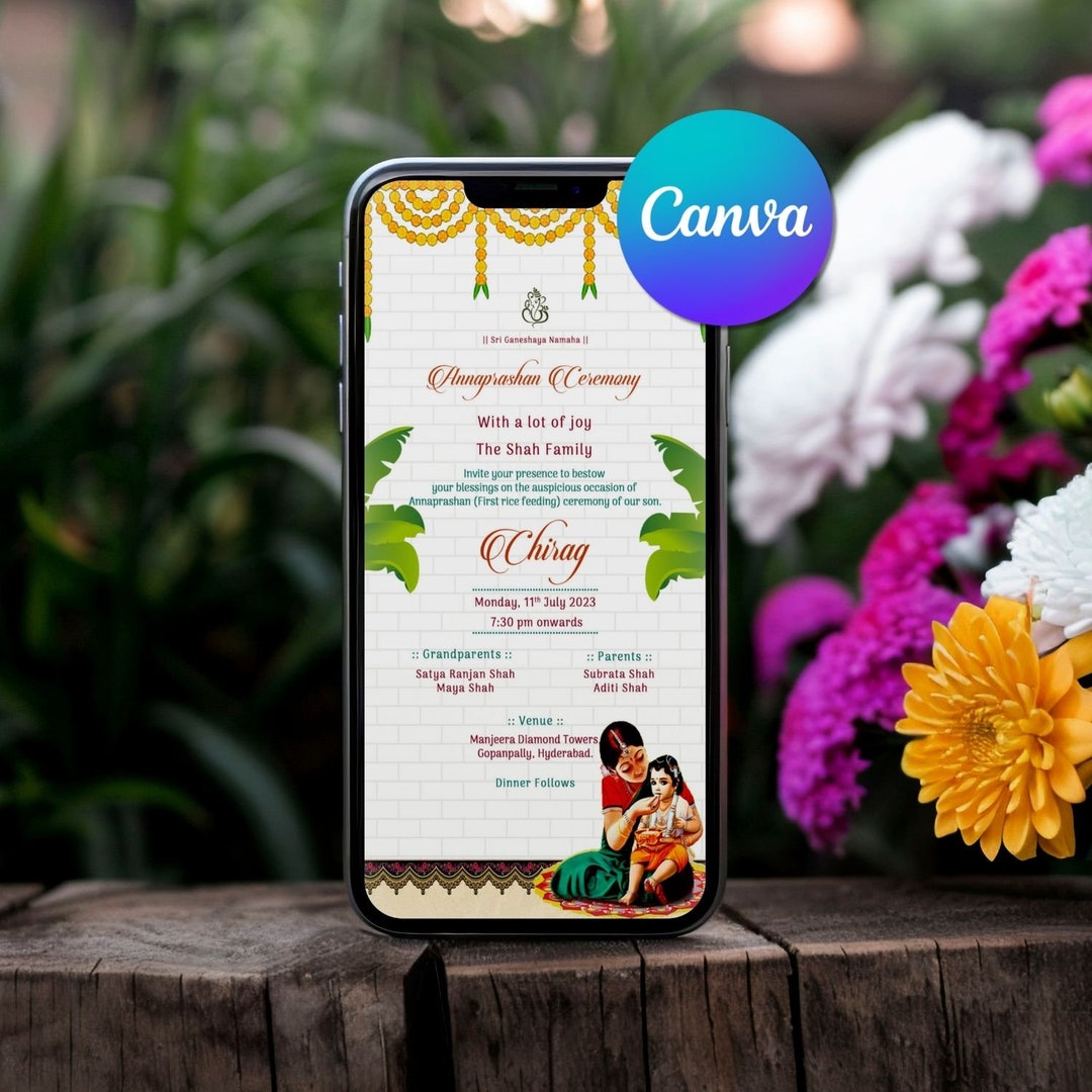 Annaprashan Ceremony Invitation Card in Traditional Theme Canva DIY ...