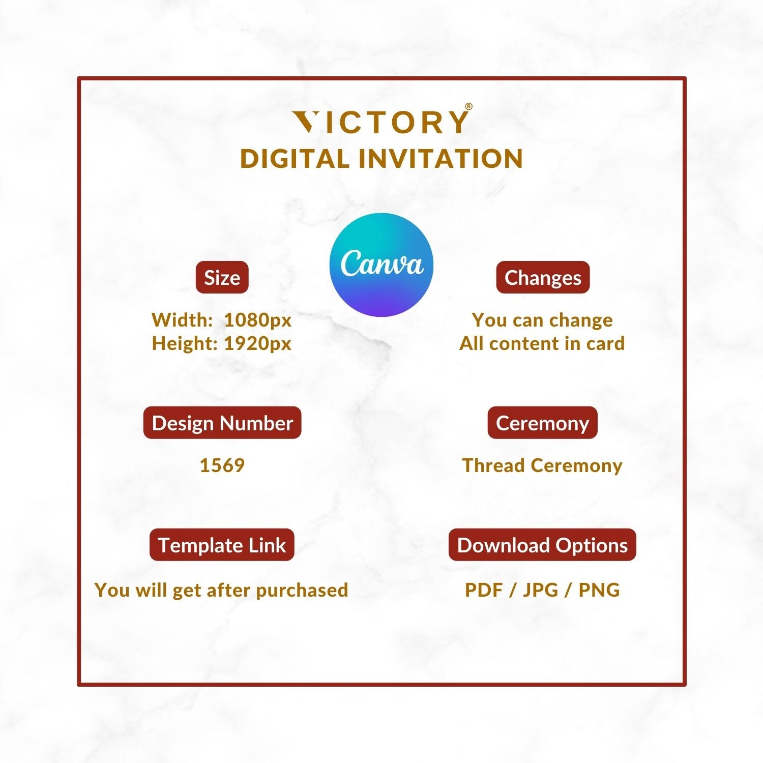 Thread Ceremony Invitation Card in Gate Theme Canva DIY Editable ...