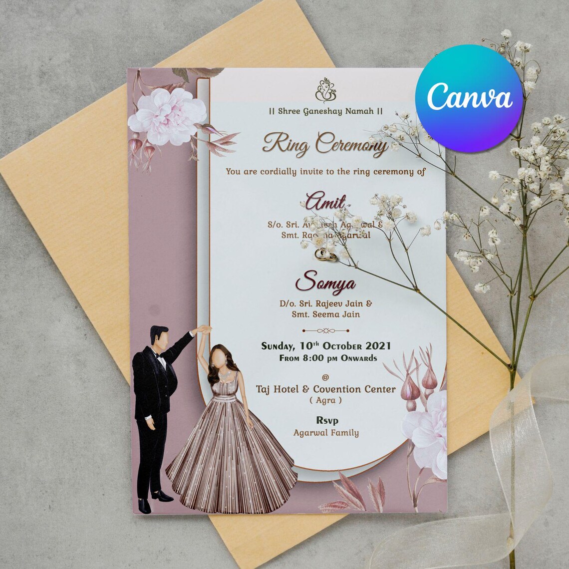 Engagement Ceremony Invitation Card in Canva DIY Editable Template ...