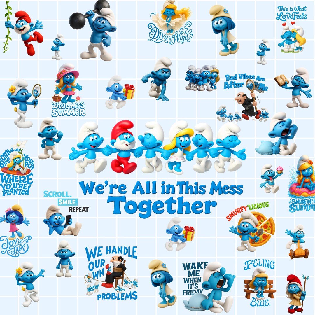 The Smurfs PNG Bundle | Cute Smurfs Poses & Quotes | Character Stickers ...