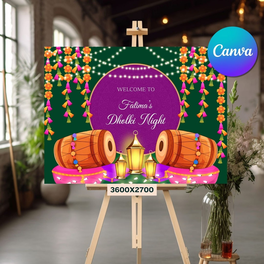 Dholki Digital Invitation Standee Card With Traditional Theme Canva DIY ...