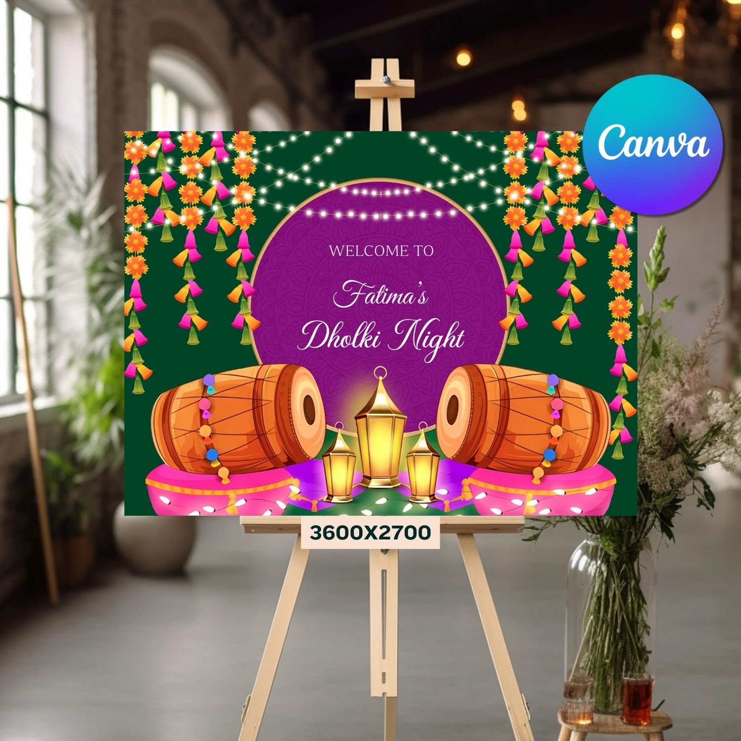 Dholki Digital Invitation Standee Card With Traditional Theme Canva DIY ...