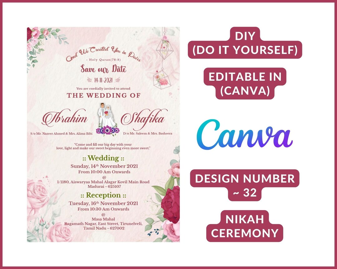 New Pink Dreamy Floral Digital Invitation Card for Nikah Ceremony With ...