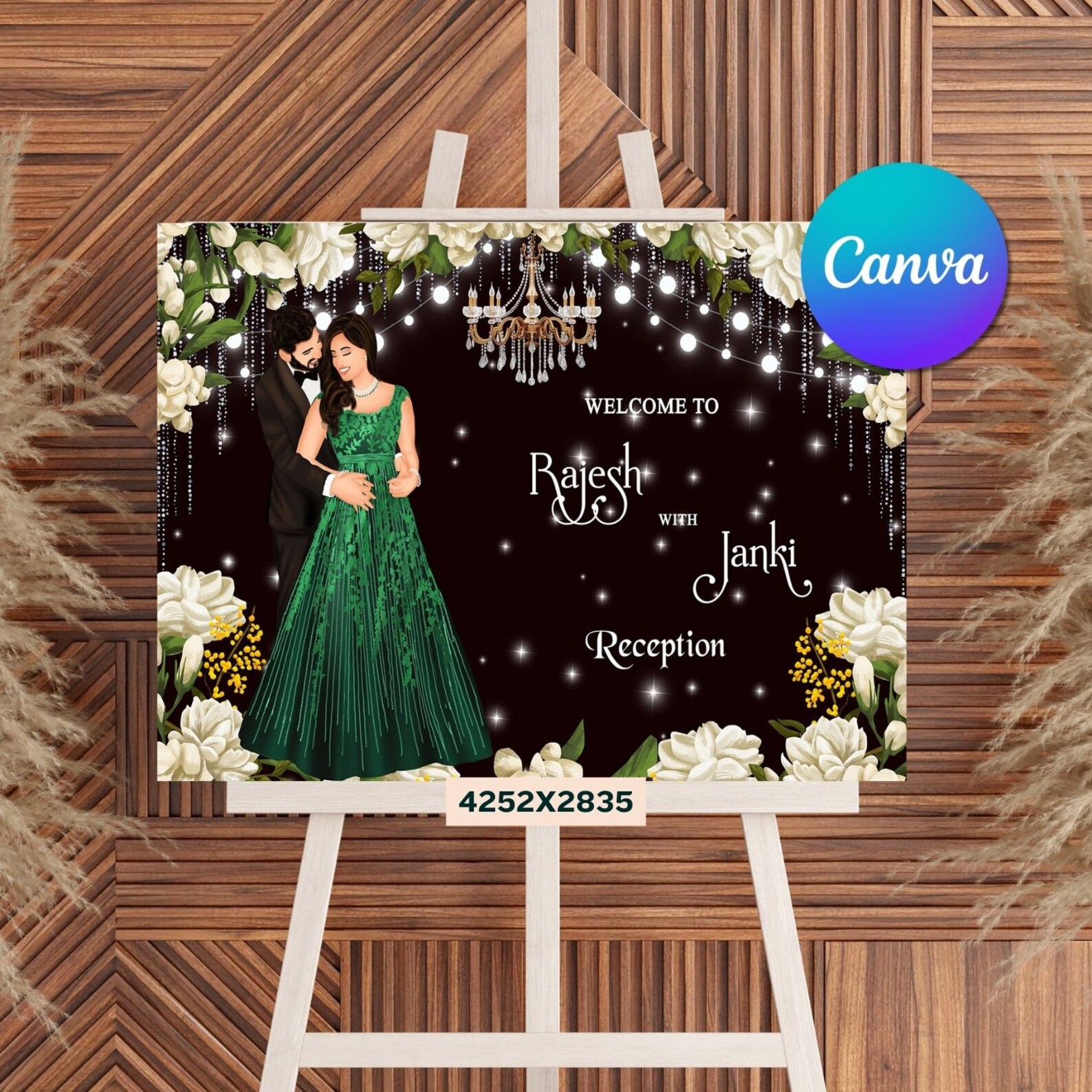 Wedding Reception Digital Invitation Standee Infloral Theme Canva DIY ...