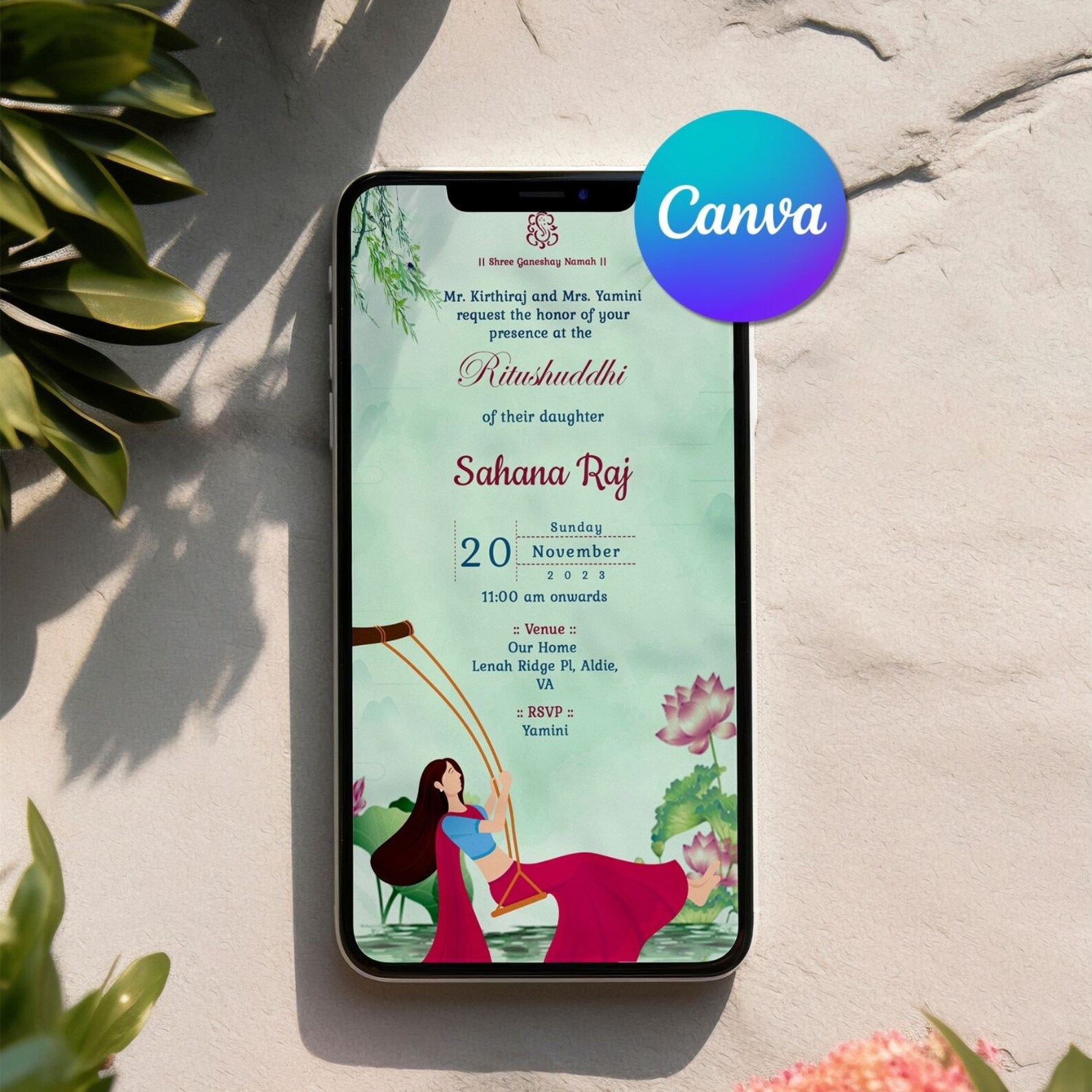 Ritushuddhi Ceremony Digital Invitation Card With Lake Theme Canva DIY ...