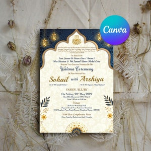 Walima Invitation Card of Islamic Family in Arch Theme Canva DIY ...