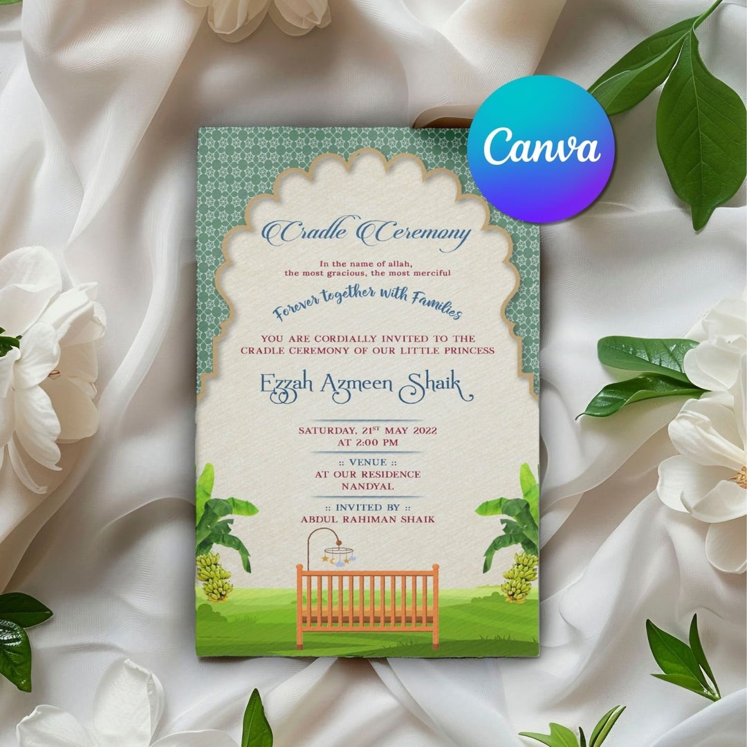 Cradle Invitation Card for Baby Boy in Traditionaltheme Canva DIY ...