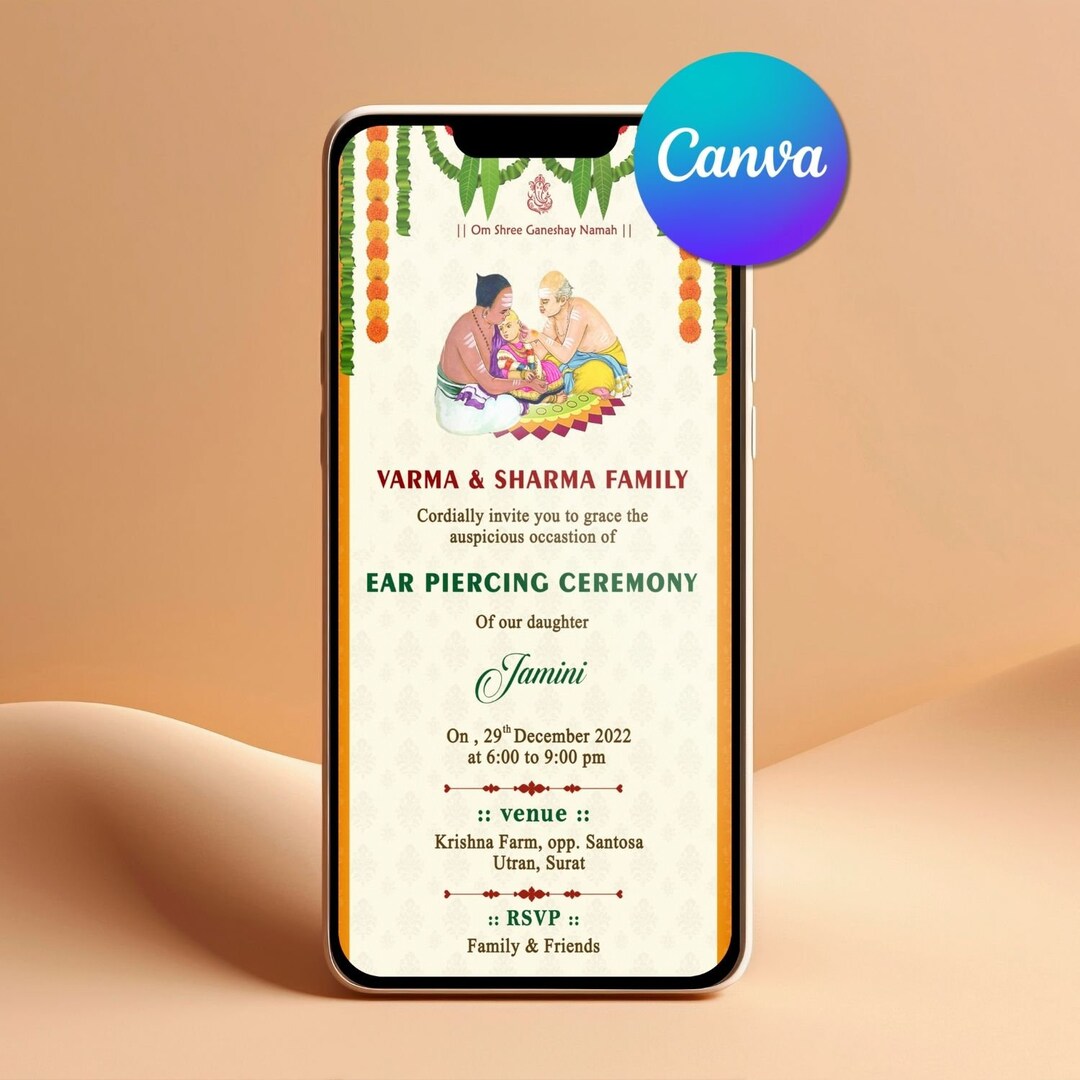 Ear Piercing Ceremony Invitation Card in Vintage Theme Canva DIY ...