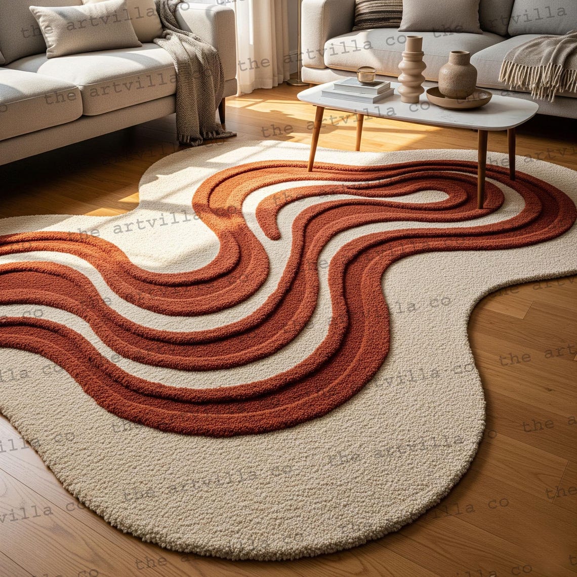 Retro Wave Tufted Wool Rug: Modern Abstract Amoeba Shape - Etsy