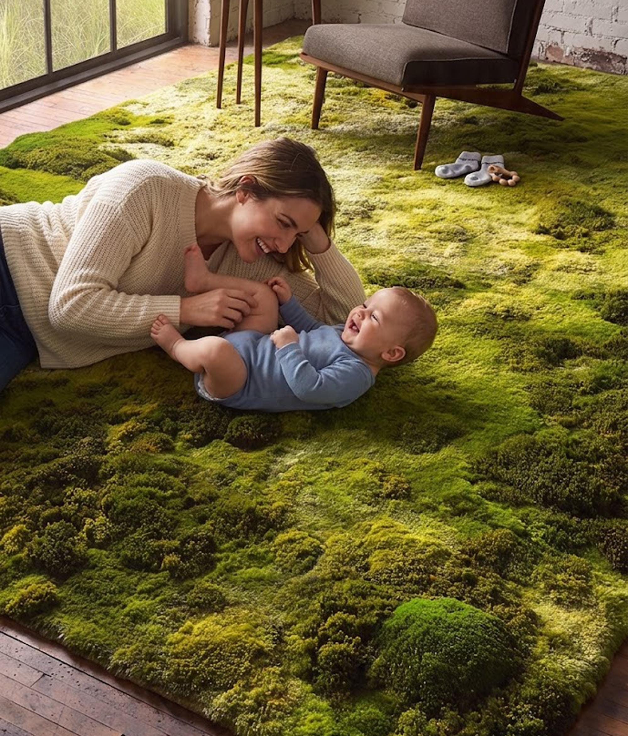Handmade Tufted Moss Rug: Forest Green Japandi Floor Decor - Etsy
