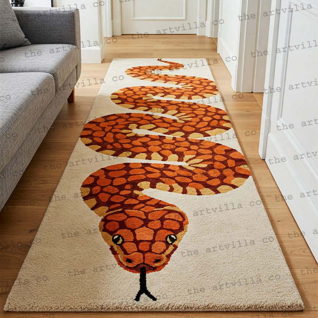 Hand-tufted Snake Runner Rug: Wool Serpent Hallway Carpet - Etsy
