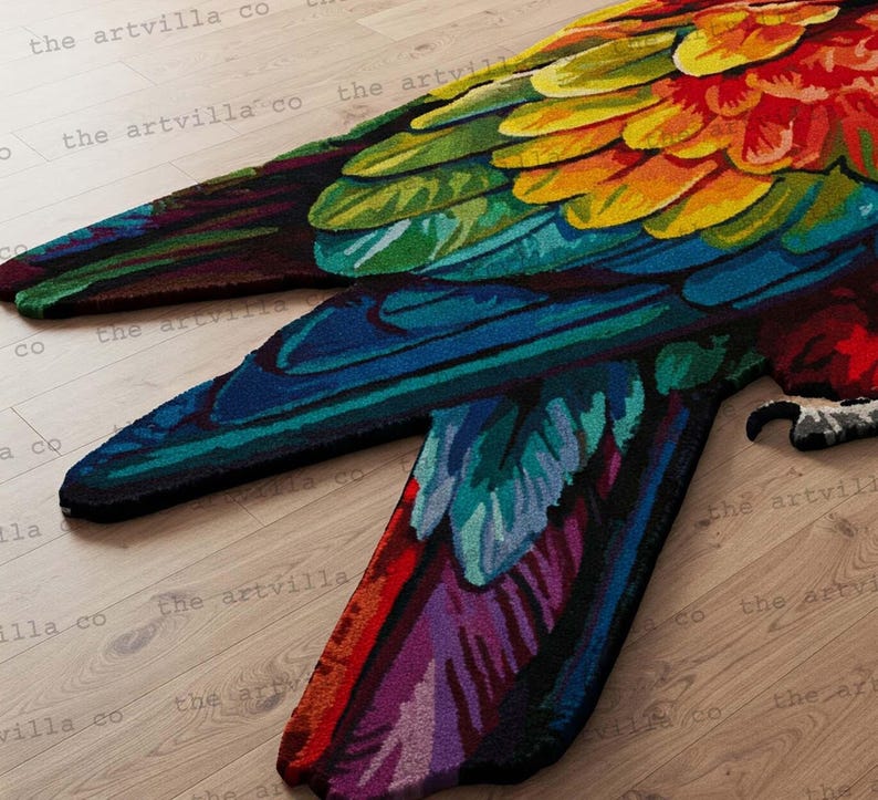 Macaws Deep Gold Parrot Abstract Hand Tufted Stone Design Custom Area ...