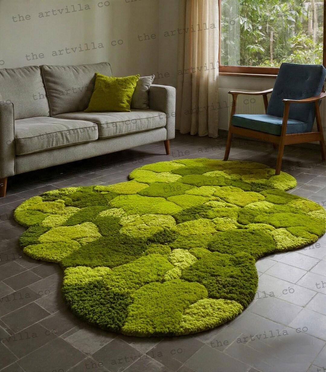 Wavy Moss-tufted Botanical Rug Handmade Round Moss Rug Tufted Green ...