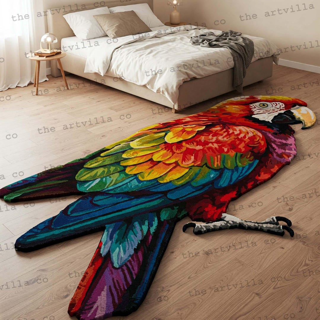 Macaws Deep Gold Parrot Abstract Hand Tufted Stone Design Custom Area ...