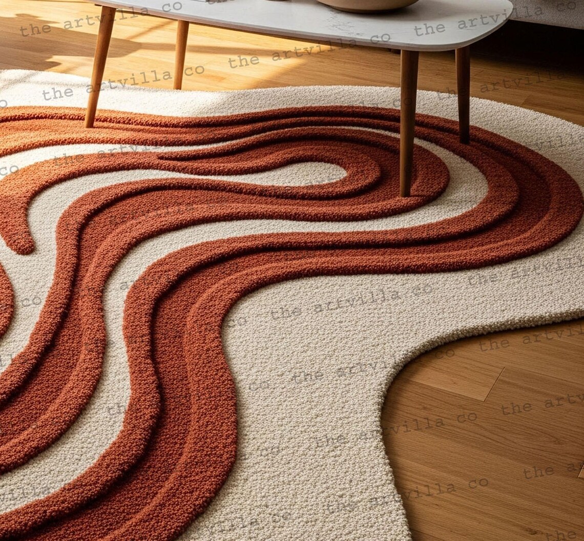 Retro Wave Tufted Wool Rug: Modern Abstract Amoeba Shape - Etsy