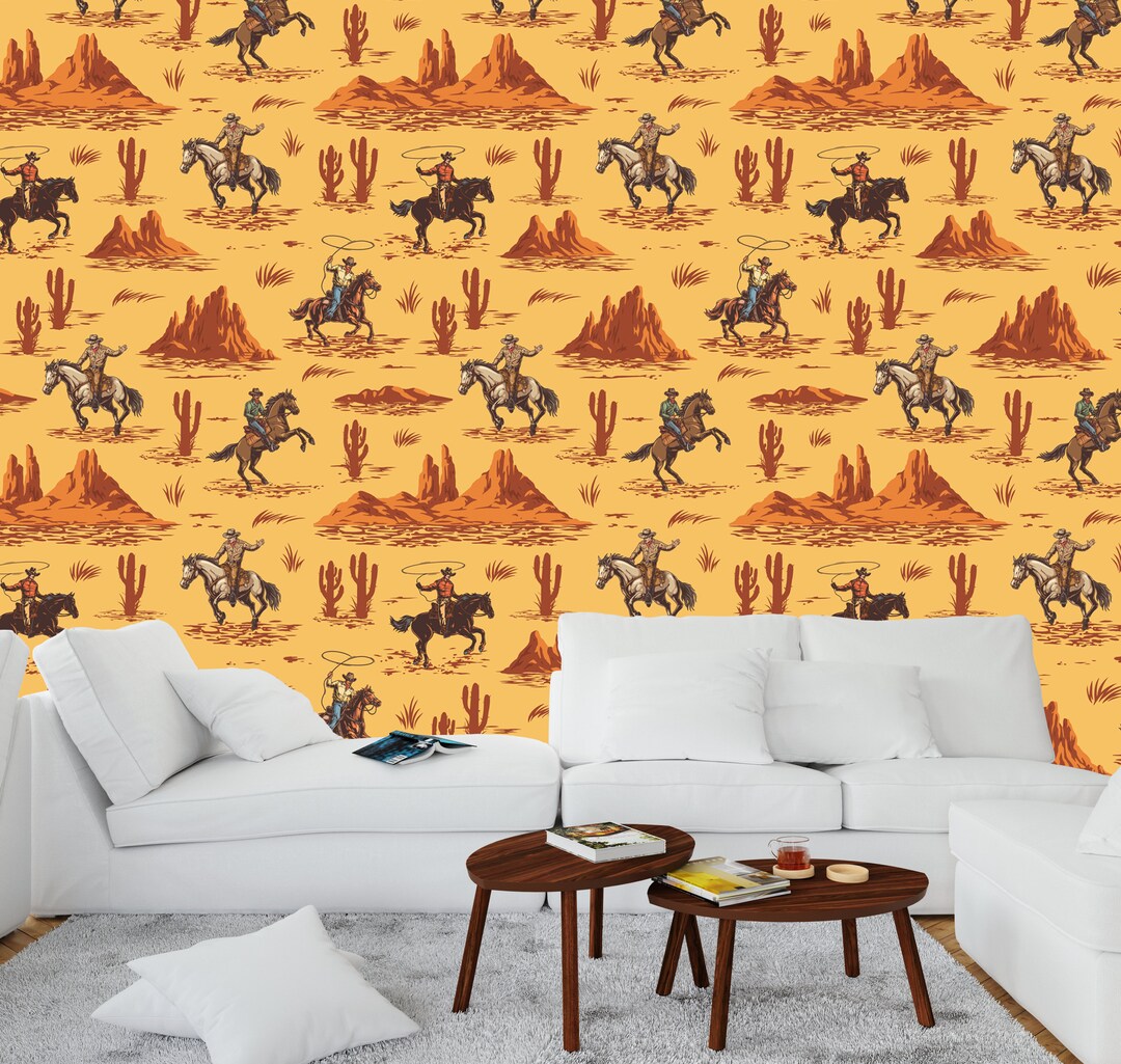 Cowboy Wallpaper: Vintage Western Comics Style Peel and Stick Wall ...