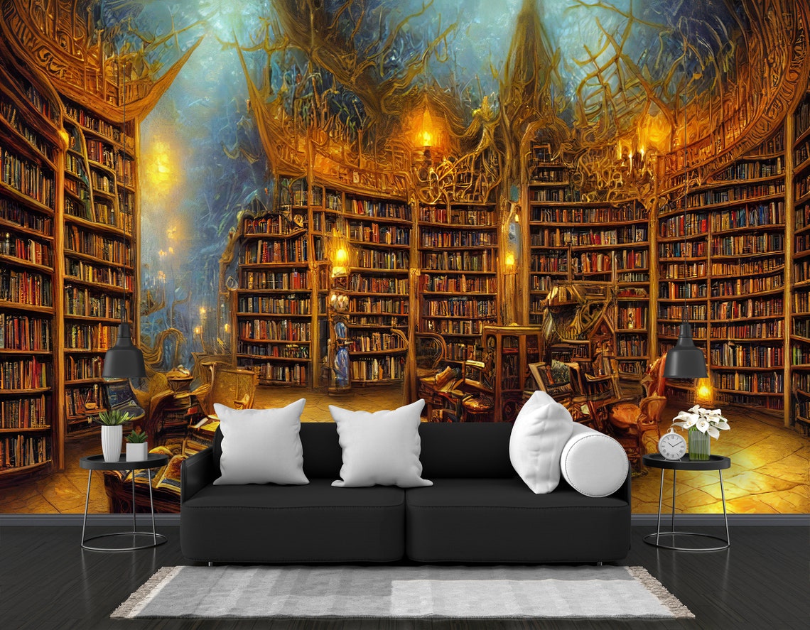 Fantasy Library Wallpaper Mural: Magical Books, Peel and Stick - Etsy