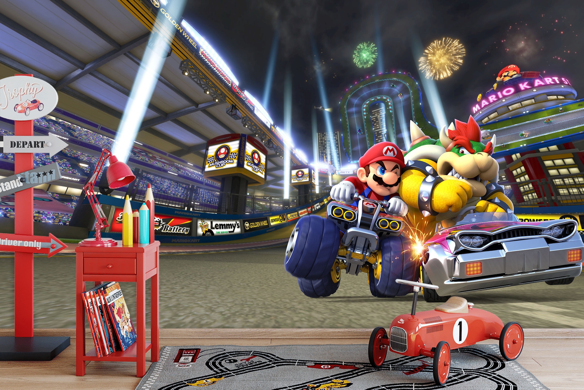 Mario Bros Wallpaper, Mario Go Cart Racing Wallpaper Peel and Stick ...