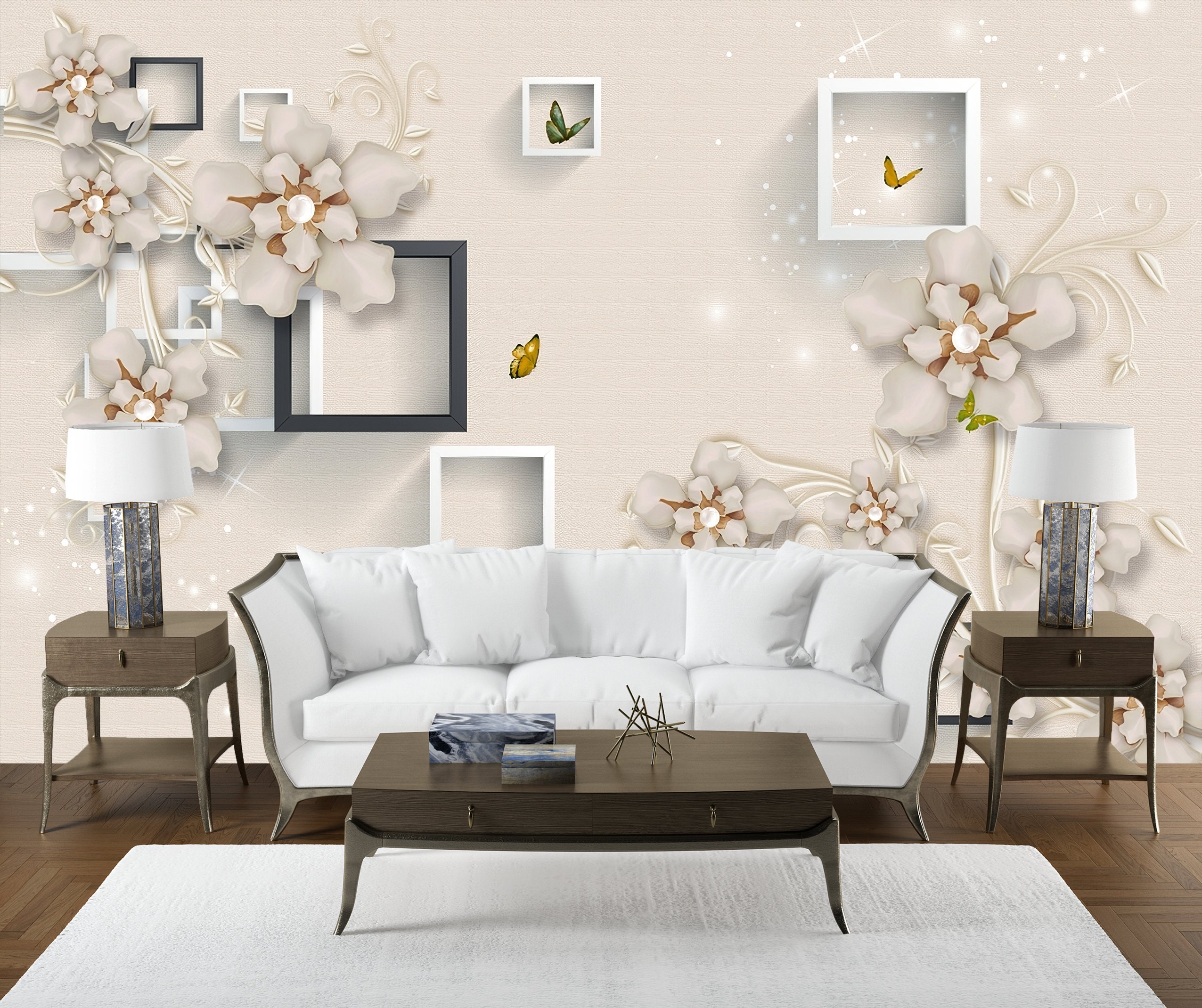 White Floral Decorative Pattern Wallpaper / Peel and Stick / Nonwoven ...