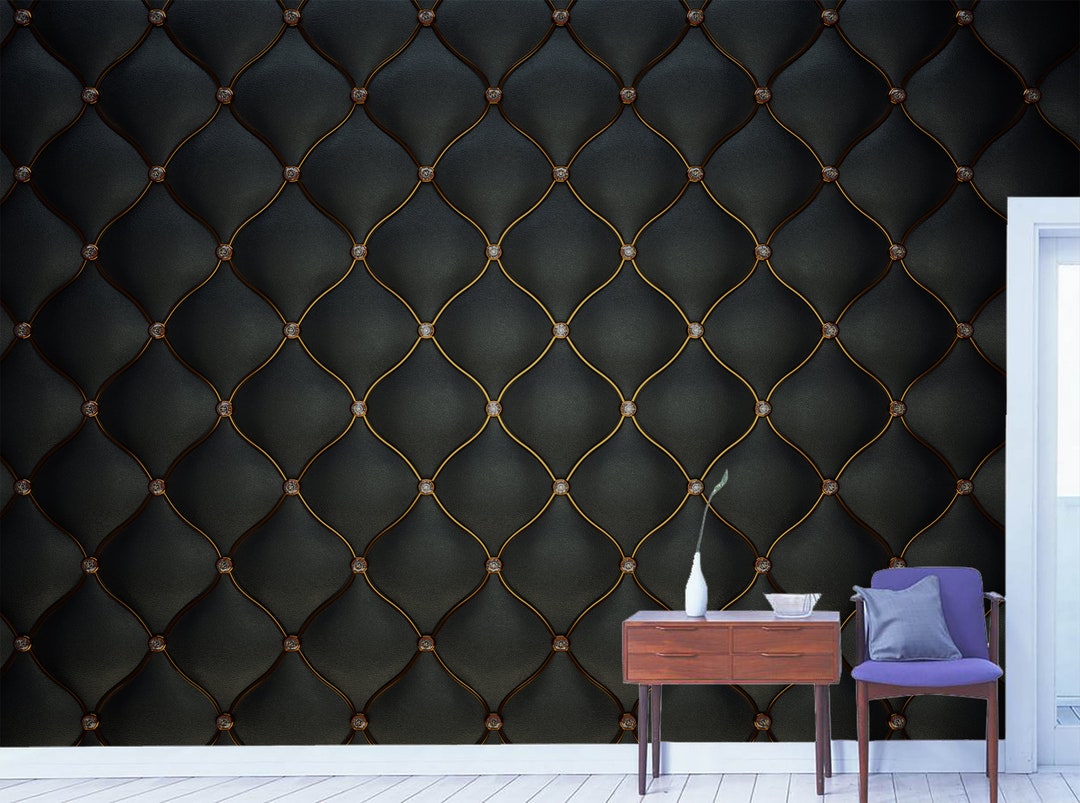 Black Luxury Leather Pattern With Diamonds and Gemstones Peel and Stick ...