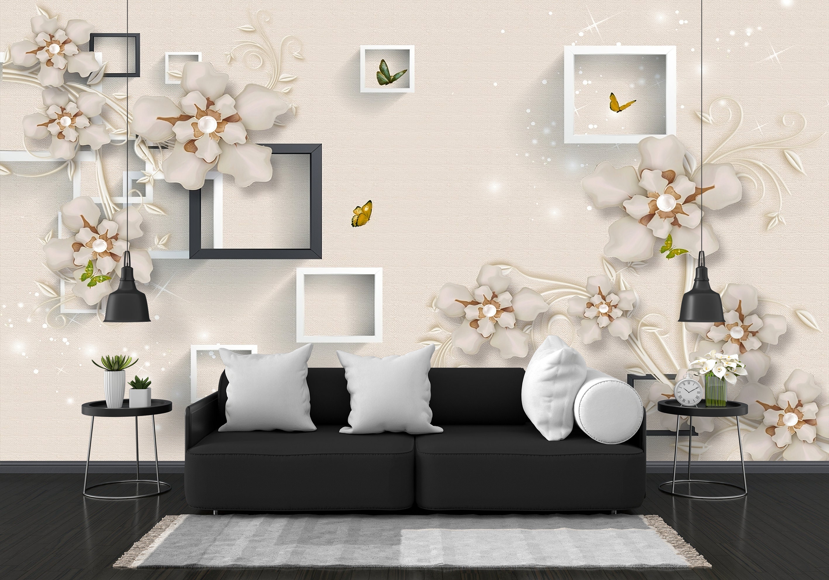 White Floral Decorative Pattern Wallpaper / Peel and Stick / Nonwoven ...