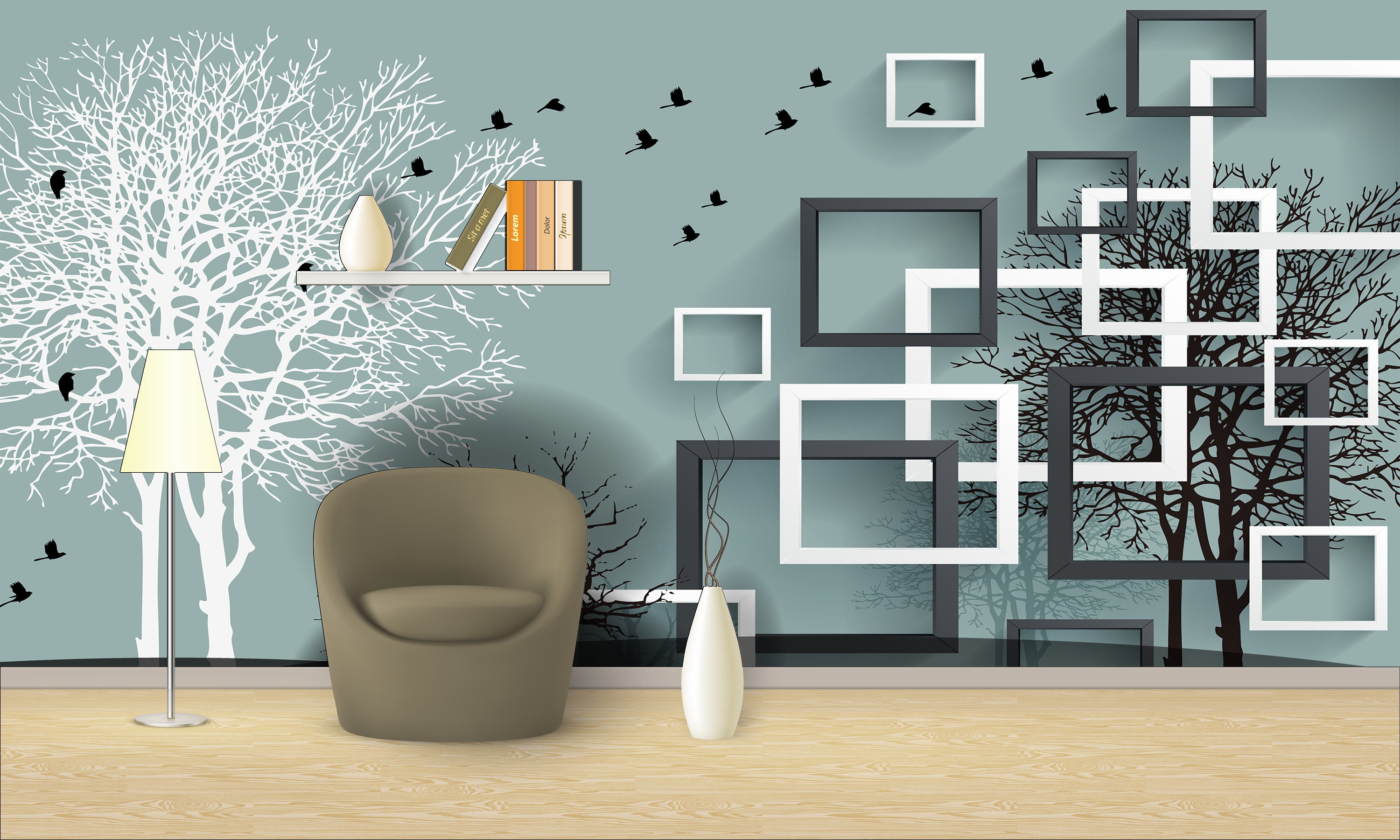 Rectangular Illustration Design 3D WALLPAPER - Etsy