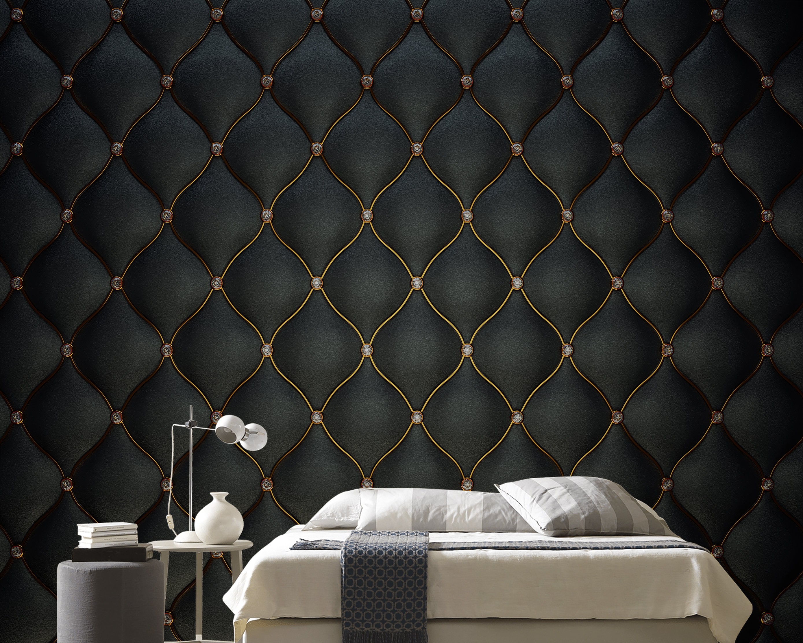 Black Luxury Leather Pattern With Diamonds and Gemstones Peel and Stick ...