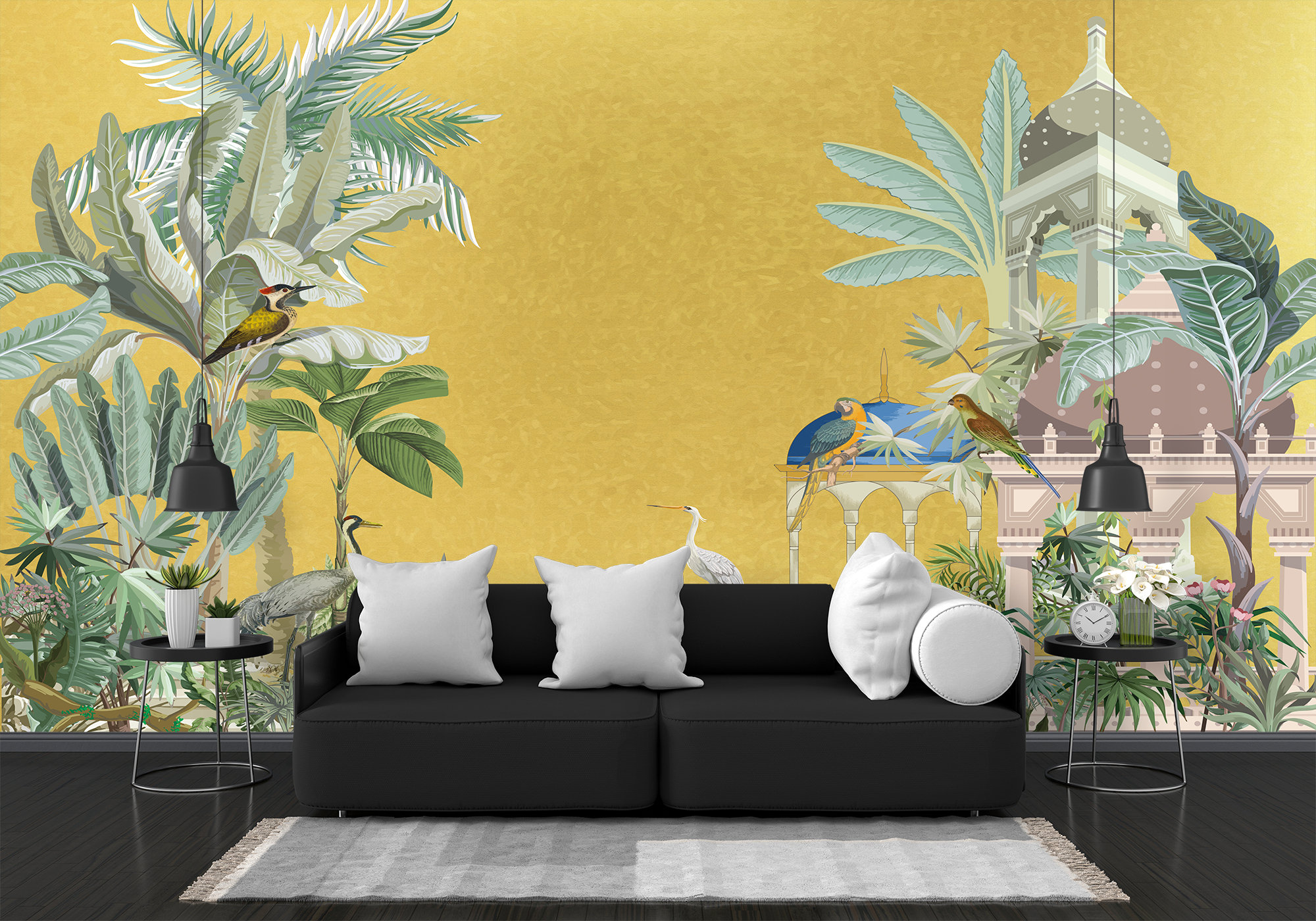Chinoiserie Floral, Crane Birds, Peacock Wallmural / Peel and Stick ...