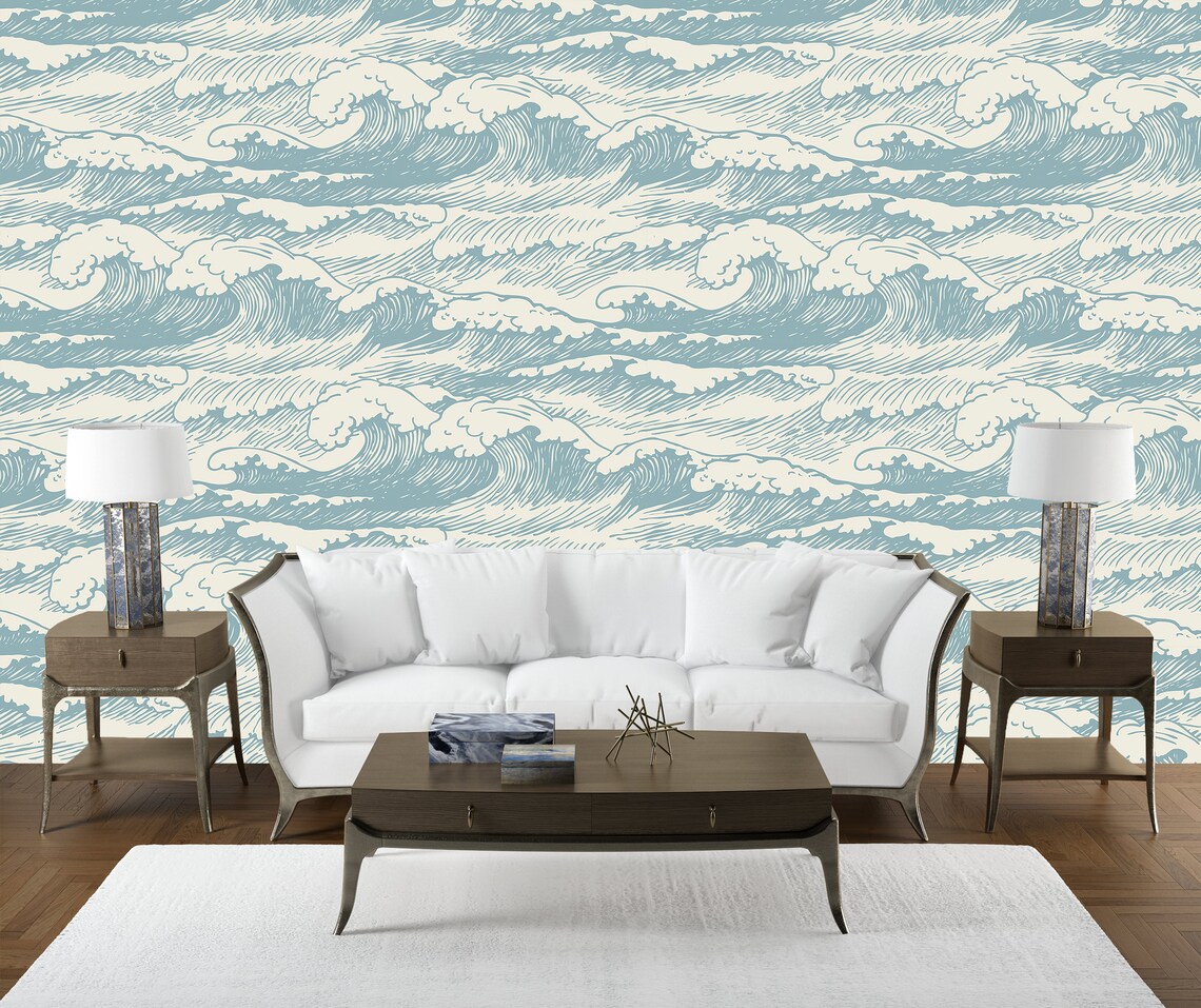Blue Ocean Waves Wallpaper, Removable Self Adhesive Waves Wallpaper ...
