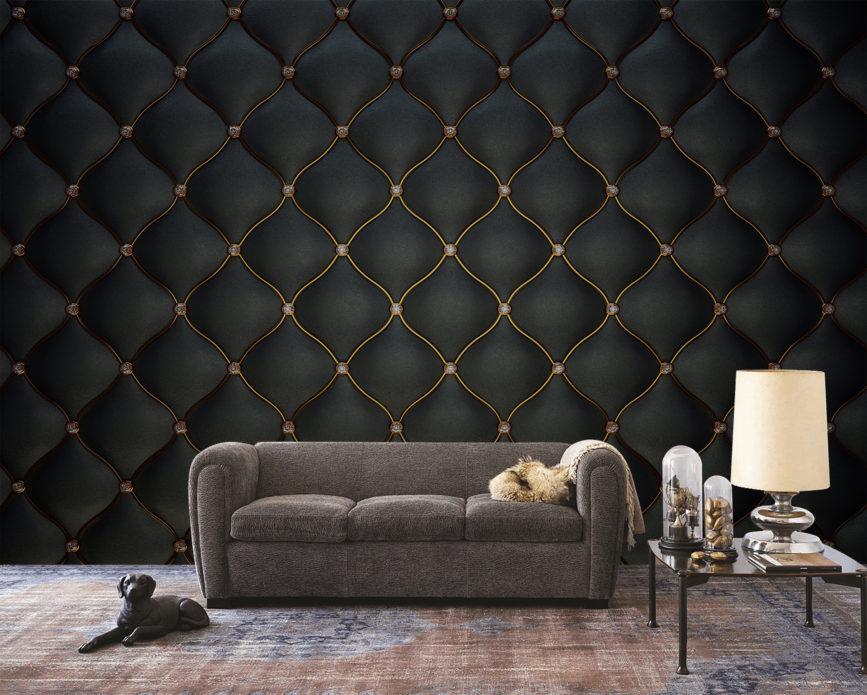 Black Luxury Leather Pattern With Diamonds and Gemstones Peel and Stick ...