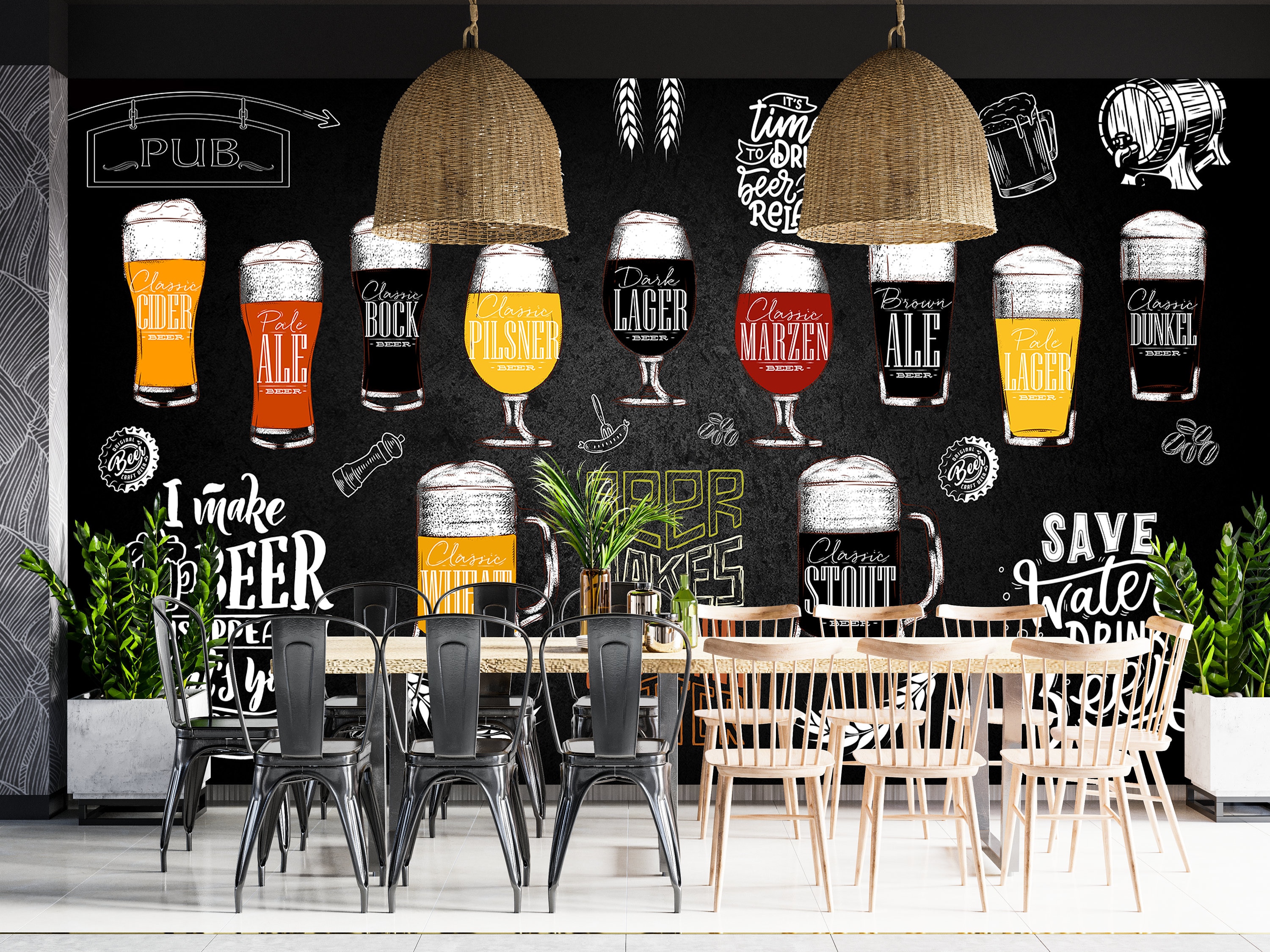Draft Beer Wallpaper: Pub Blackboard Wall Mural - Etsy