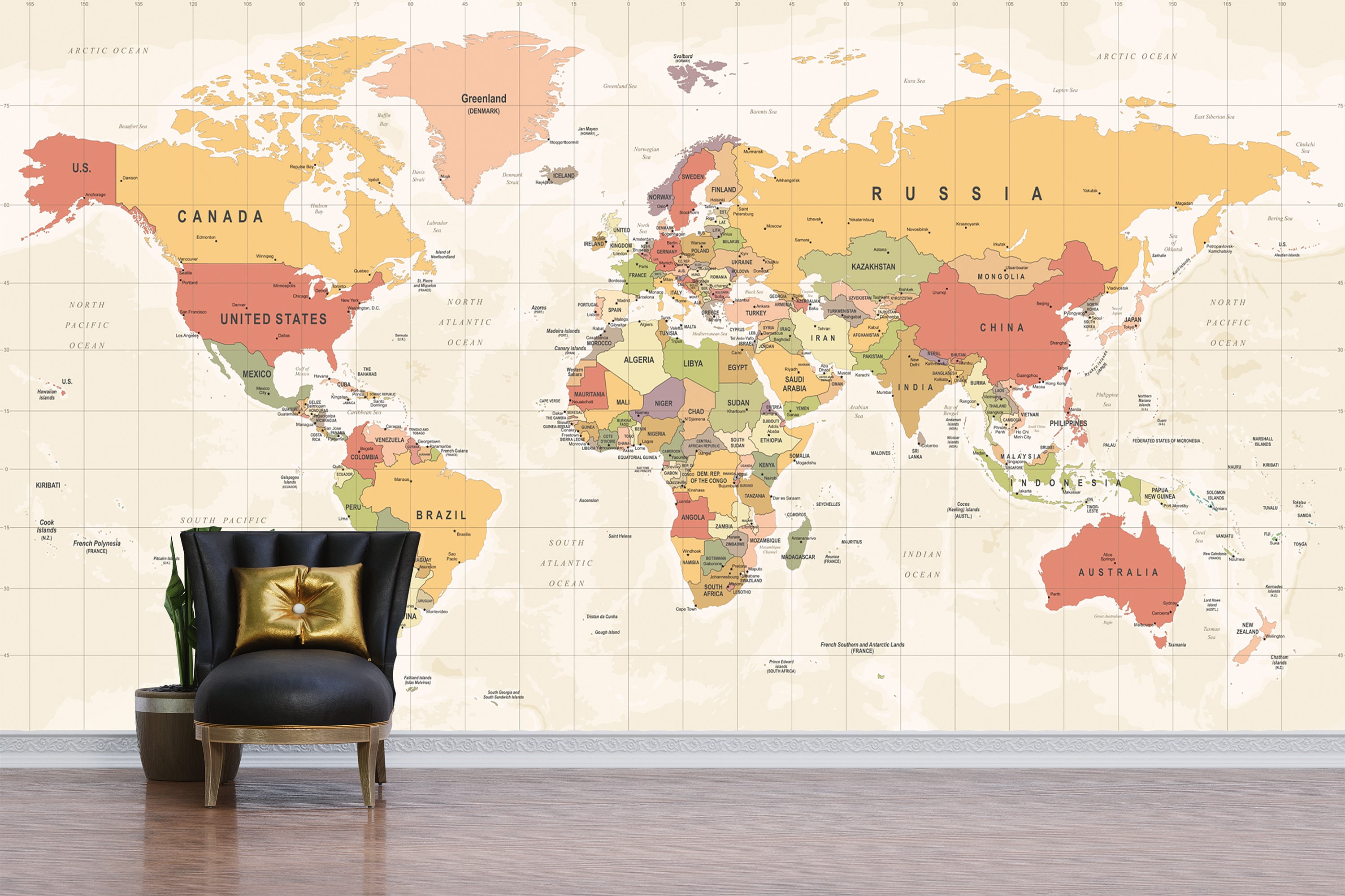 Beige World Map Wallpaper World Map Wallpaper Office Wallpaper Self ...