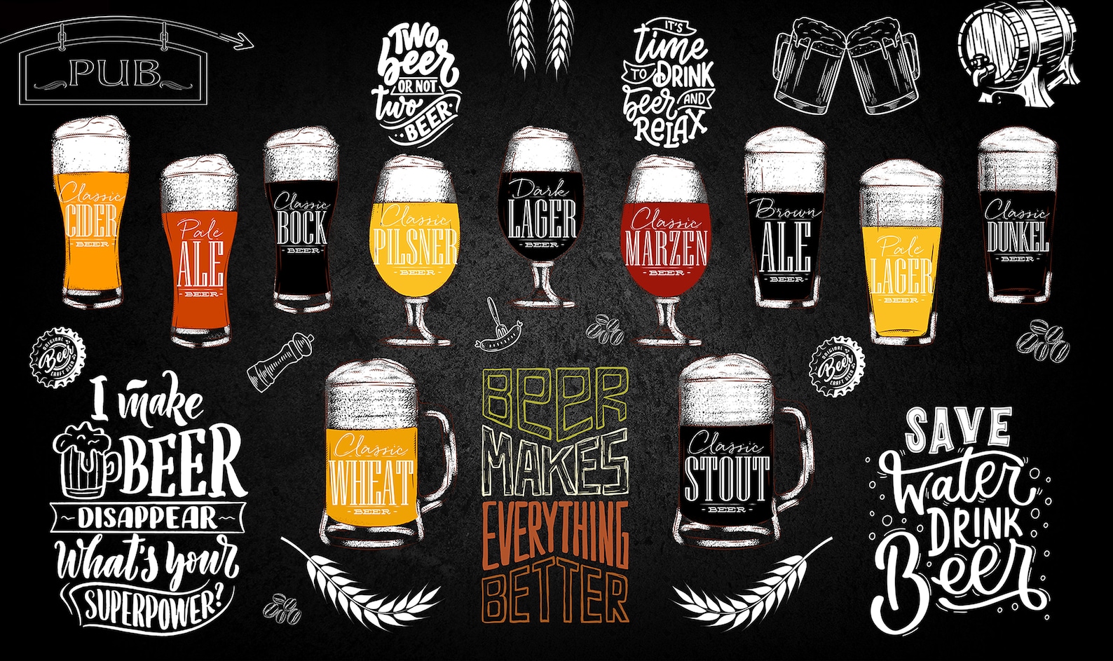 Draft Beer Wallpaper: Pub Blackboard Wall Mural - Etsy